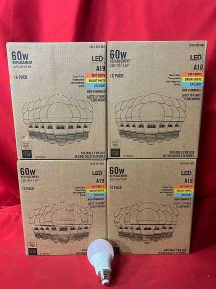 (4) Pack of ECOSMART 60-Watt Equivalent A19 Dimmable LED Light Bulbs ...