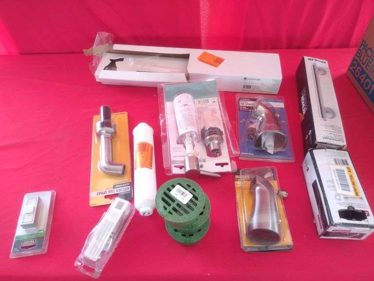 Box of House Goods/ Home Repair Including Diverter Tub Spout, Grab Bar ...