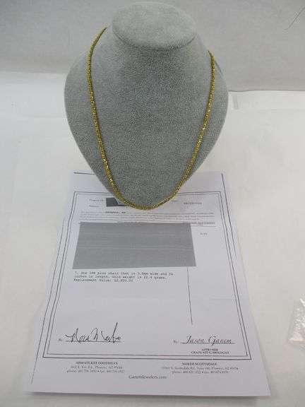 18k YG Chain 3.0mm Wide 24" 22.4g w/Appraisal - Sierra Auction ...