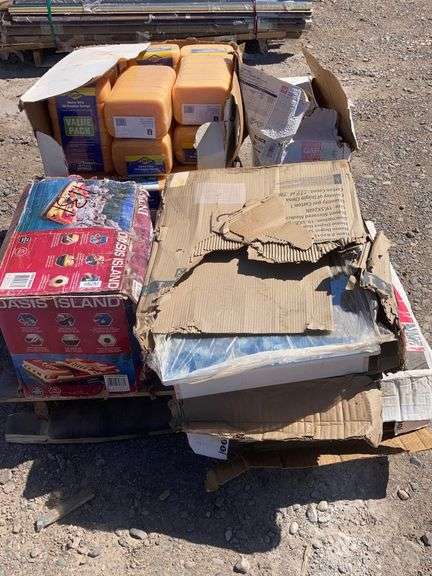 Box of sponges, multi person float, two attic fans and medicine cabinet ...