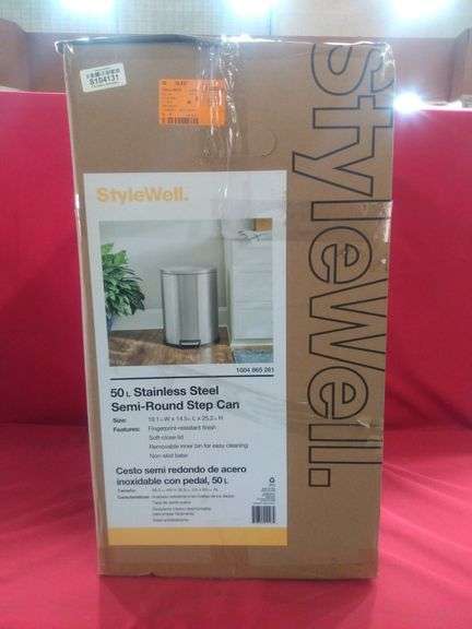 Style Well 50 L Stainless Steel Semi - Round Step Can Size: 19.1 in x ...