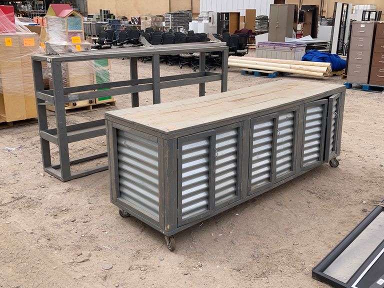 8 foot rolling cabinet and 8 foot wooden shelf. - Sierra Auction ...