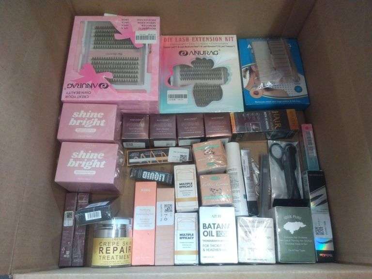 Box of Assorted Cosmetics Including Eyelashes, Auto Skin Tag Remover ...