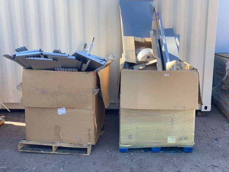 Two Gaylord boxes with assorted metal shelving and more. - Sierra ...