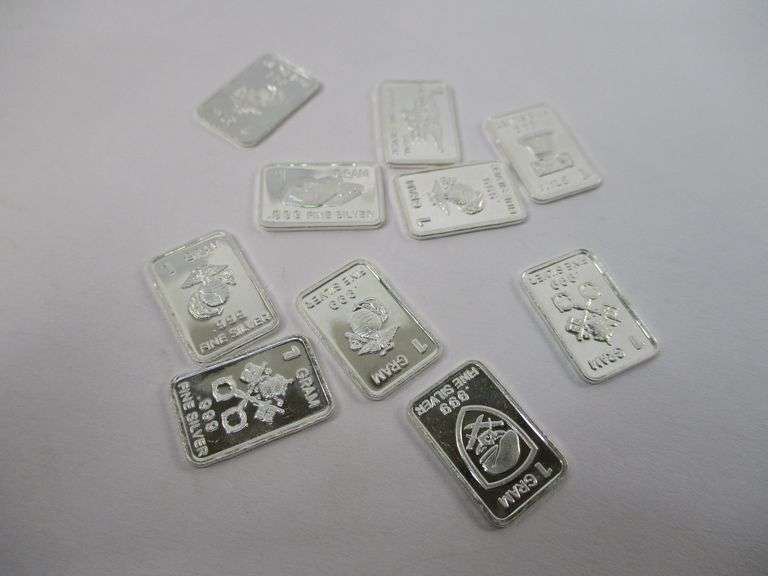 Lot of (10) 1 gram 0.999 Fine Pure Silver Bars - Military Theme ...