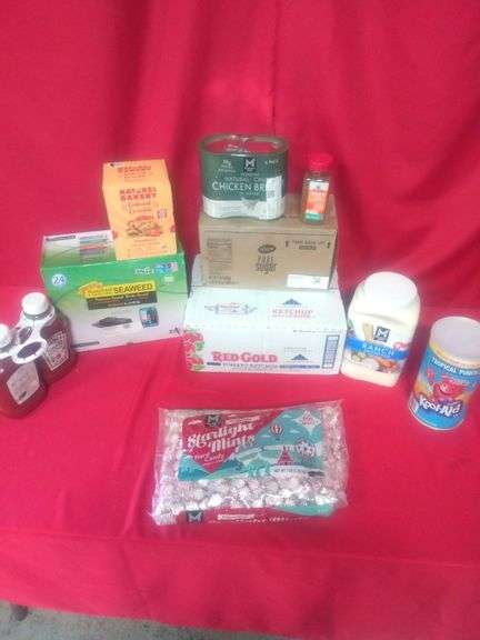 Box of Assorted Houses Hold Food Including N'Joy Pure Sugar, Red Gold ...