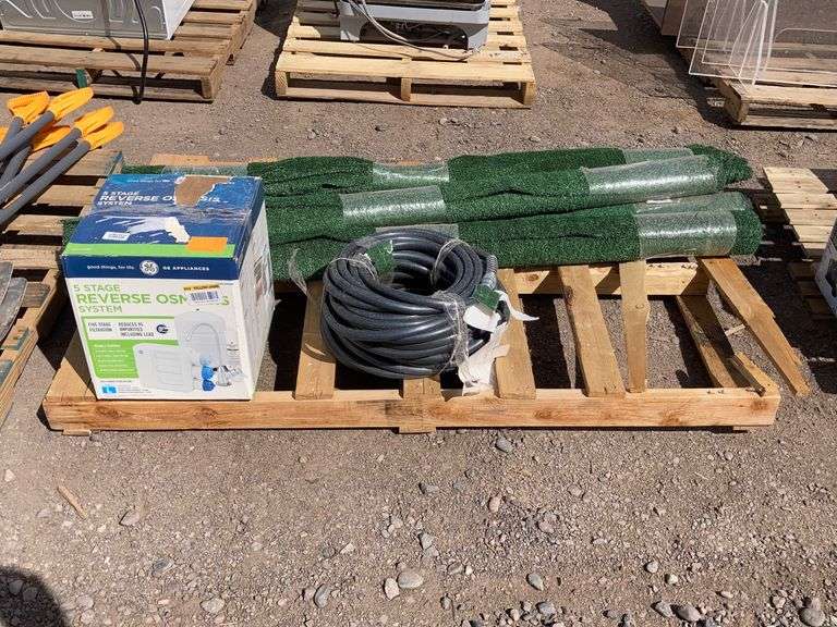 Four rolls of artificial grass, reverse osmosis system and garden hose ...