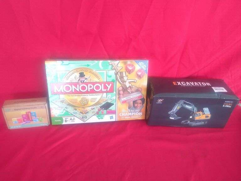 Box of Assorted Toys Including Monopoly, Digital Building Blocks ...