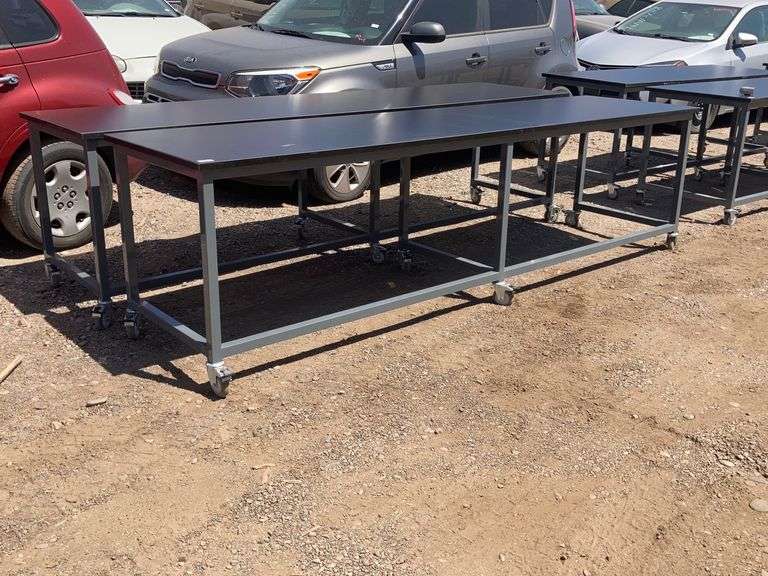 (2) 10 foot lockable wheel metal based work tables. - Sierra Auction ...