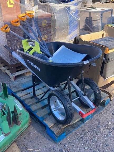 Husky wheelbarrow, four snow shovels and Ryobi leaf blower (no battery ...