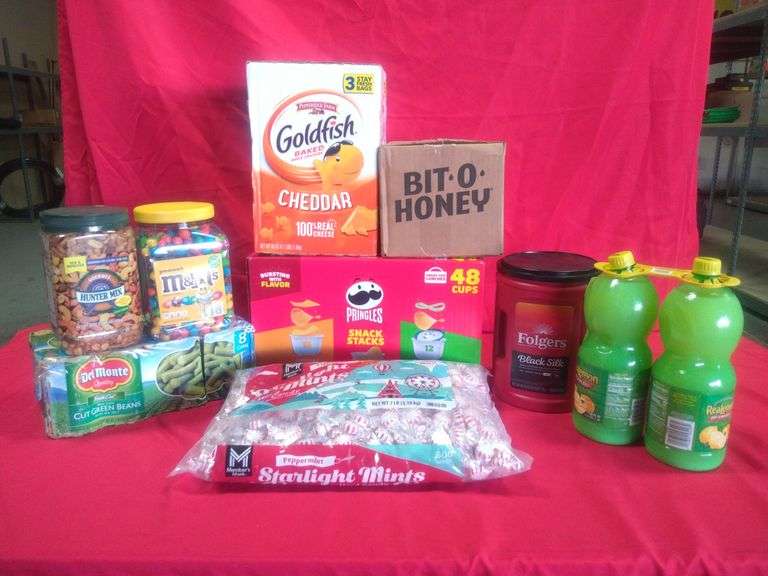 Box Of Assorted Grocery Including Goldfish Snack Crackers,Bit .O. Honey ...