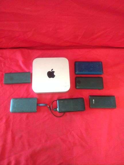 Box Of Assorted Portable Chargers, Apple Mac Mini A1347 Destop And More ...