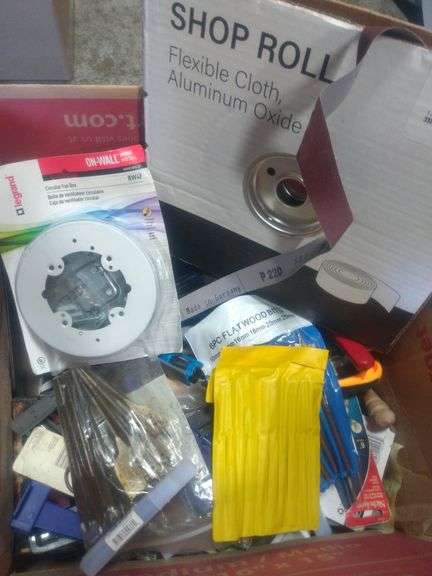 Box With Assorted Tools Including Flat Wood Bits, Shop Roll, Circular ...