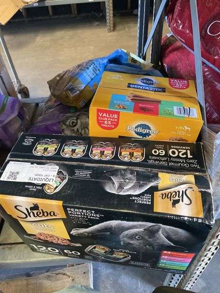 (1 Qty) 32lb Cat Food (4 Qty) Dog Treats (1 Qty) Sheba Canned Cat food ...