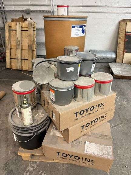 Group of Misc Printing Ink Paint Cans and ULINE Industrial Sweeping ...