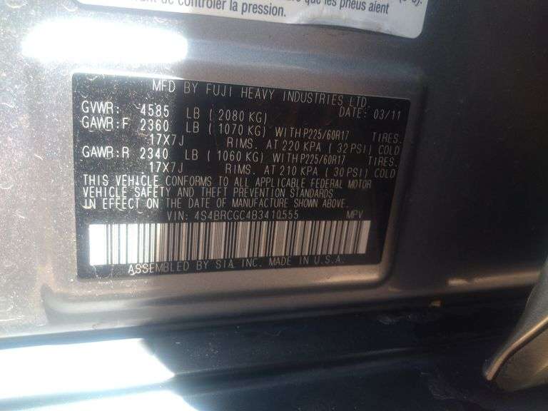 2011 Subaru Outback Premium - Sierra Auction Management Inc