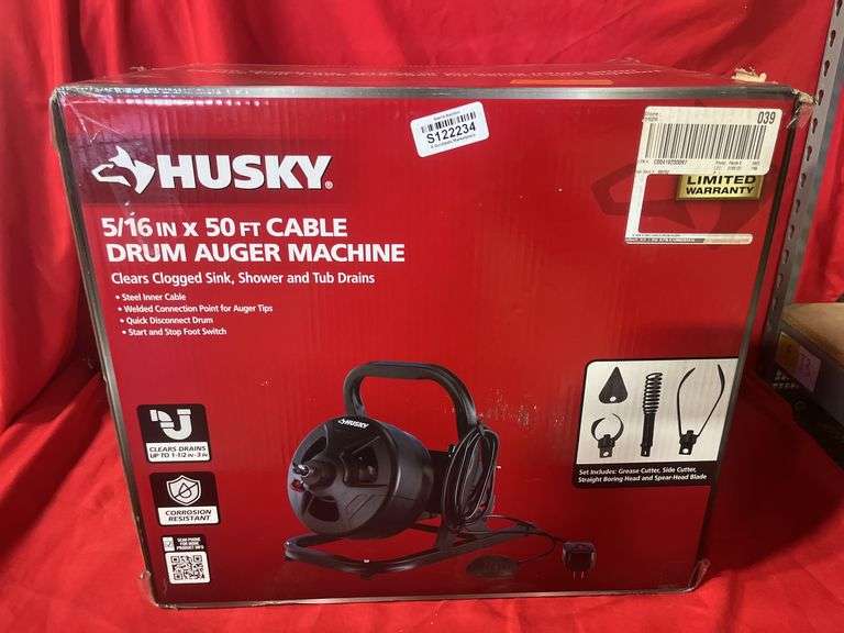 UNUSED Husky 5/16 in. x 50 ft. Cable Drum Auger Machine - Sierra ...