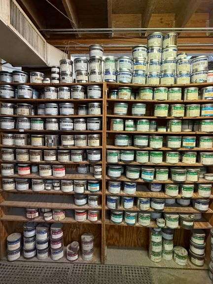 (2) Misc Storage Racks With Assorted Printing Ink Cans (Assorted Colors ...