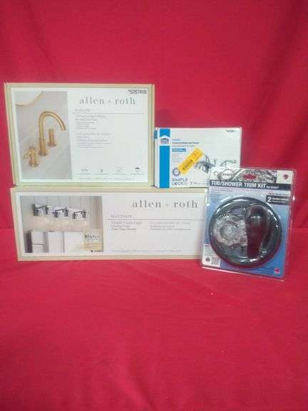 (4 PC ) Allen + Roth Widespread Bath Faucet, Mattoon 3- Light Vanity ...