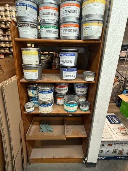 (3) Misc Storage Racks With Assorted Printing Ink Cans (Assorted Colors ...
