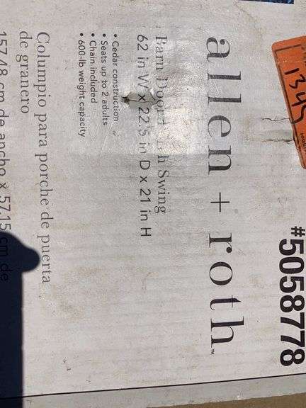 Allen and Roth barn door porch swing. - Sierra Auction Management Inc