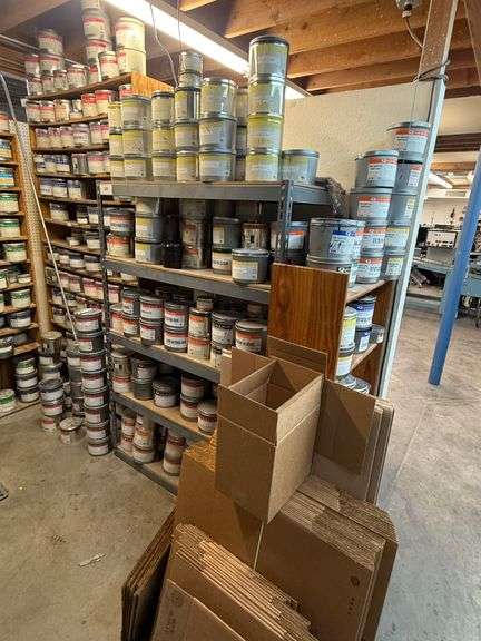 (3) Misc Storage Racks With Assorted Printing Ink Cans (Assorted Colors ...