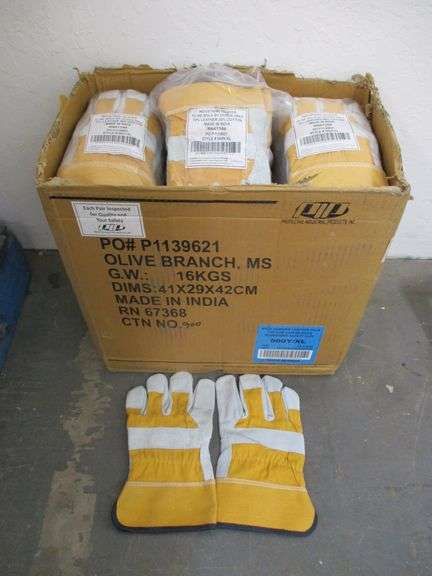Box With (72) Pairs of Brand New PIP Leather Gloves, Cowhide, Safety ...