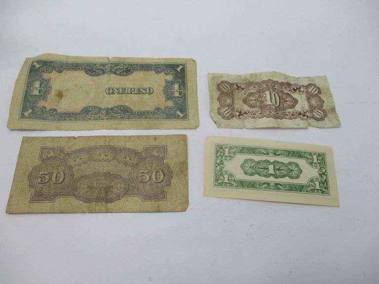 (4pc) Bank notes used in Japan During WW2 - Sierra Auction Management Inc