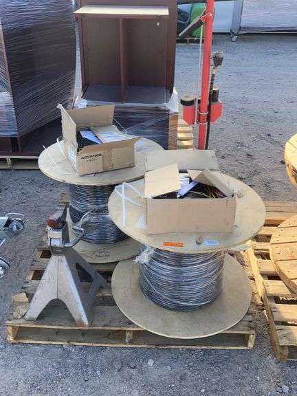 (2) Spools of three stranded wire, heavy duty jackstand, heavy duty ...