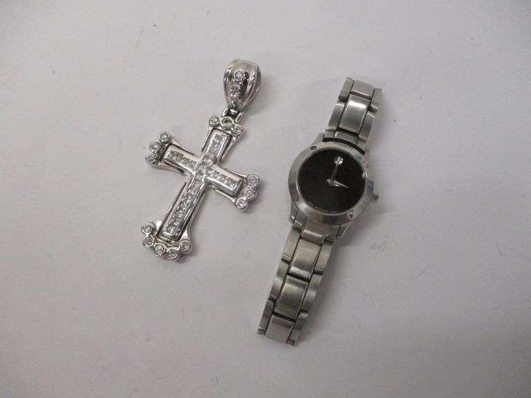 Movado Watch (Unknown Status) and Silver Colored Cross with CZ's ...