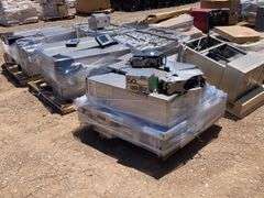 6P) Assorted metal transit bus fare boxes, money boxes and vault ...