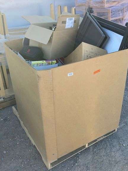 Gaylord box with assorted office supplies. - Sierra Auction Management Inc