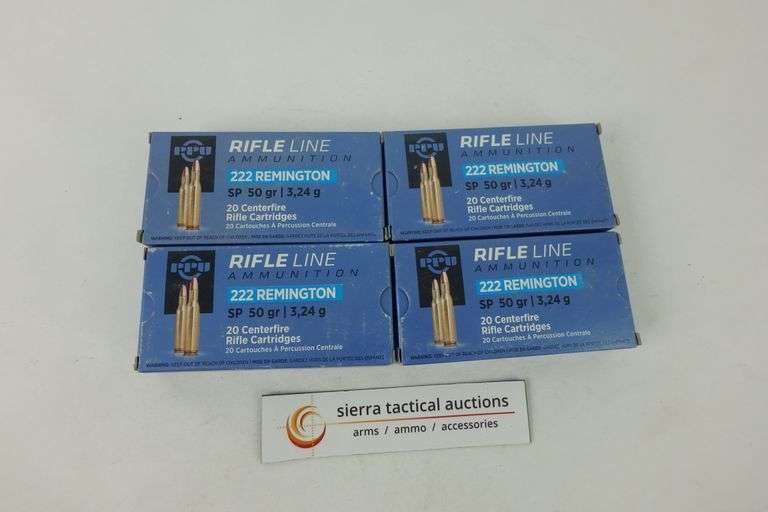 PPU-RIFLE LINE AMMO-222 REM SP 50gr 3,24 g (4-20RND BOXES) - Sierra ...