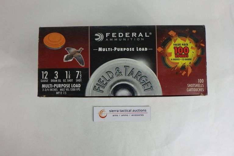 FEDERAL 12GA 100 RND VALUE PACK MULTI-PURPOSE LOADS - Sierra Tactical ...