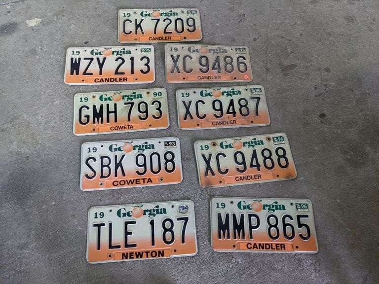 Lot of 9 1990s GA License Plates - South Auction