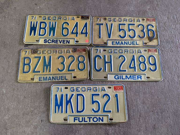 Lot of 5 Early 1970s GA License Plates - South Auction