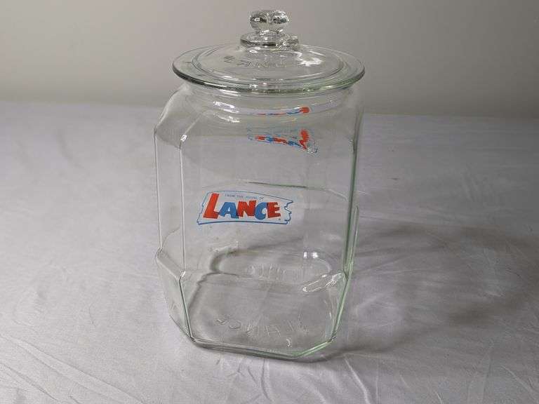 Vintage Glass Lance Jar With Etched Lid - South Auction