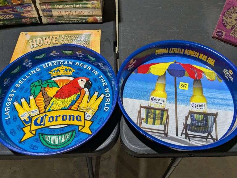 Lot of two metal Corona 14" serving trays - South Auction