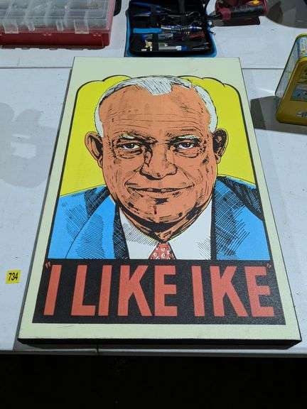 I Like Ike Canvas Cartoon Picture. 18x28 - South Auction