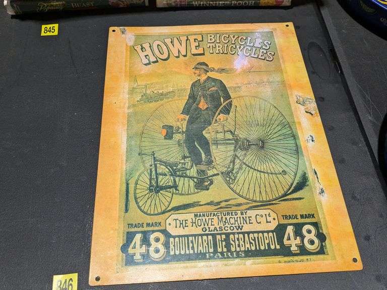 Reproduction Metal Howe Bicycles Sign - South Auction