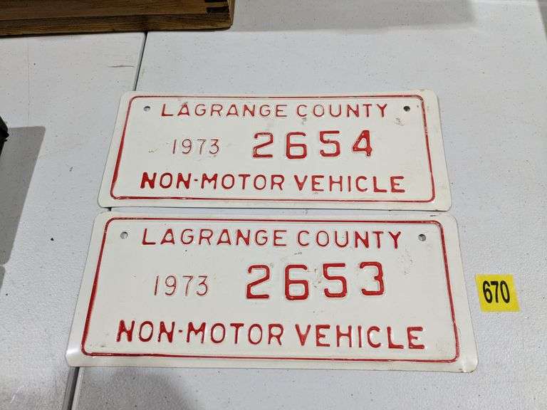 1973 LaGrange County, IN Horse Carriage License Plates - South Auction