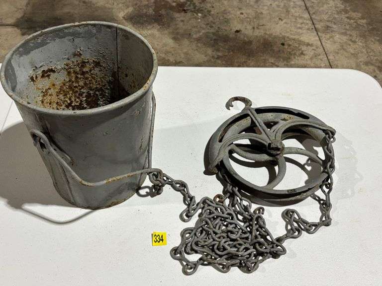 Metal Well Bucket with Chain and Pulley - South Auction