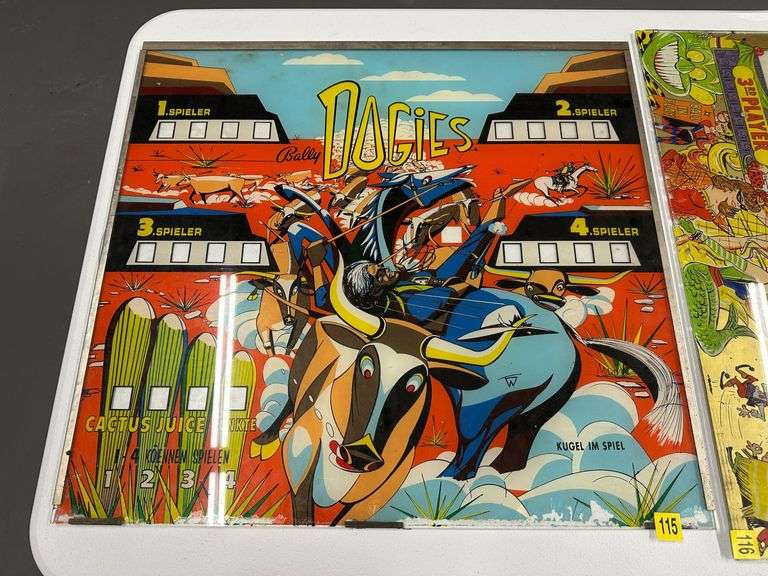 Pinball Machine Glass Panel Featuring ‘Dugles’ Cowboy Theme - South Auction