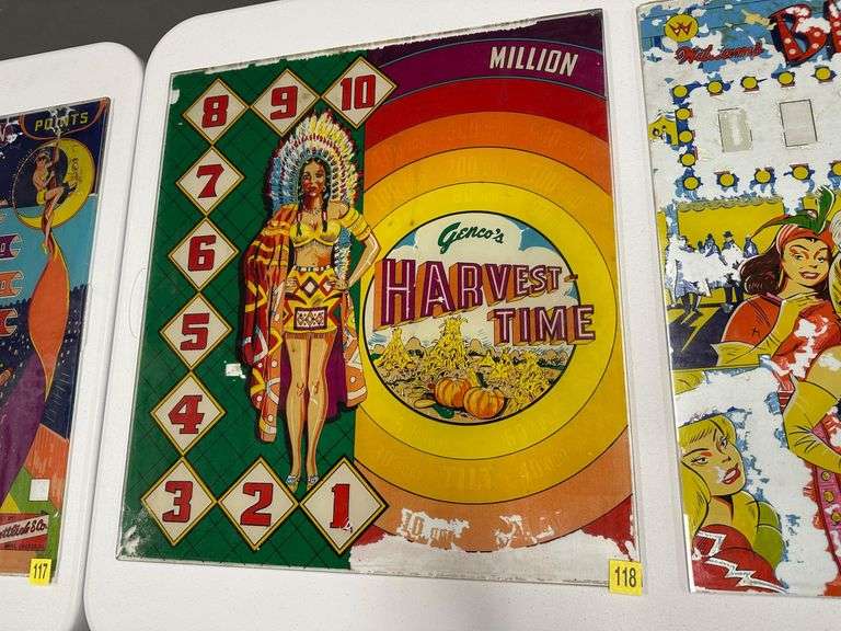 Vintage Glass Pinball Machine Backglass, ‘Gottlieb’s Harvest Time ...