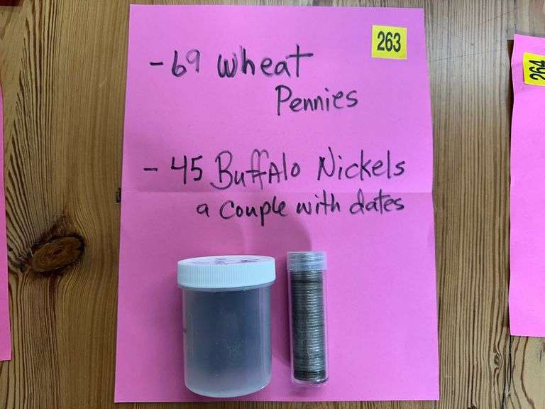 Collection of 69 Wheat Pennies and 45 Buffalo Nickels - South Auction