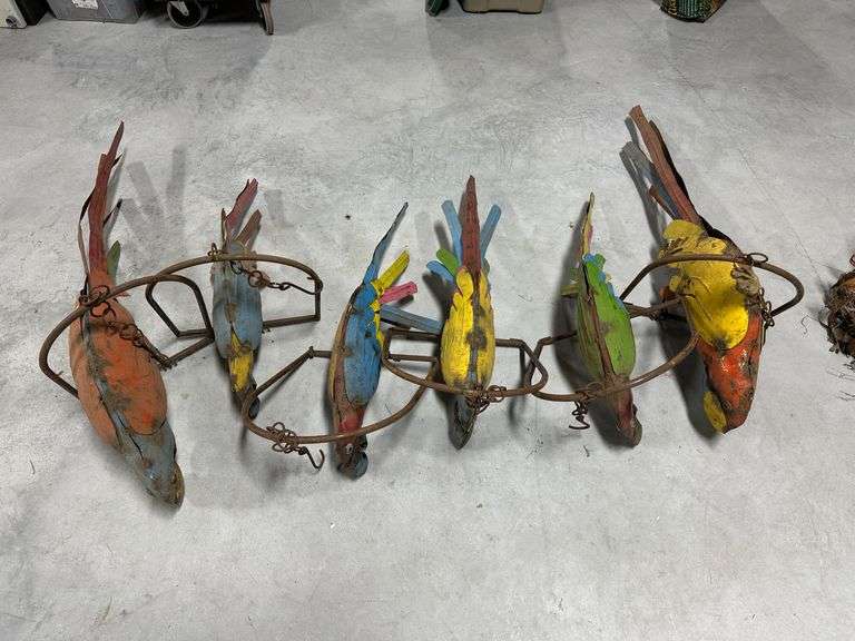 6 Metal Parrot Yard Art Sculptures - South Auction