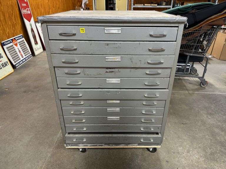 10-Drawer Metal Flat File Cabinet on Casters - South Auction