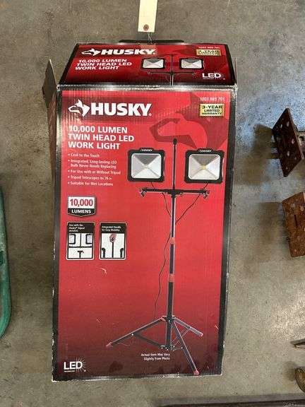 Husky 10,000-Lumen Twin Head LED Work Light with Tripod - South Auction