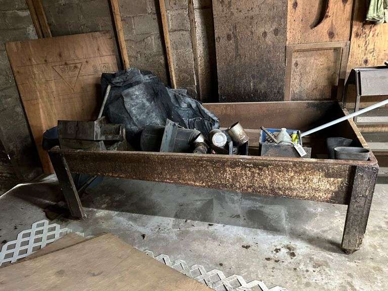 Heavy-Duty Metal Industrial Table with Scrap Materials and ...