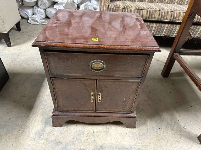Wooden Side Table With Single Drawer and Cabinet Doors - South Auction